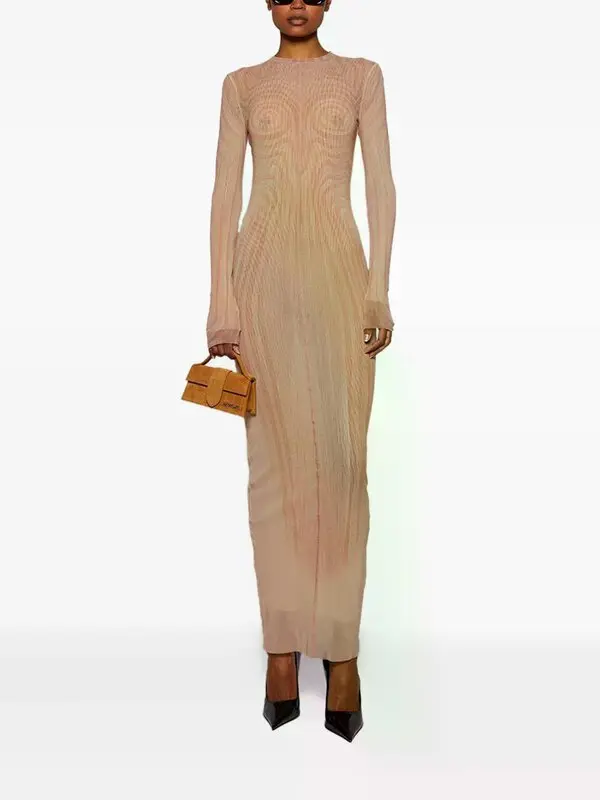 JEAN PAUL GAULTIER Spiral-print Mesh Maxi Dress