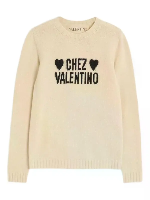 Valentino Garavani Chez " Embroidered Virgin Wool Sweater - Neutrals