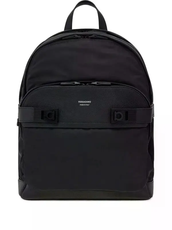 FERRAGAMO Leather Trim Backpack - Black