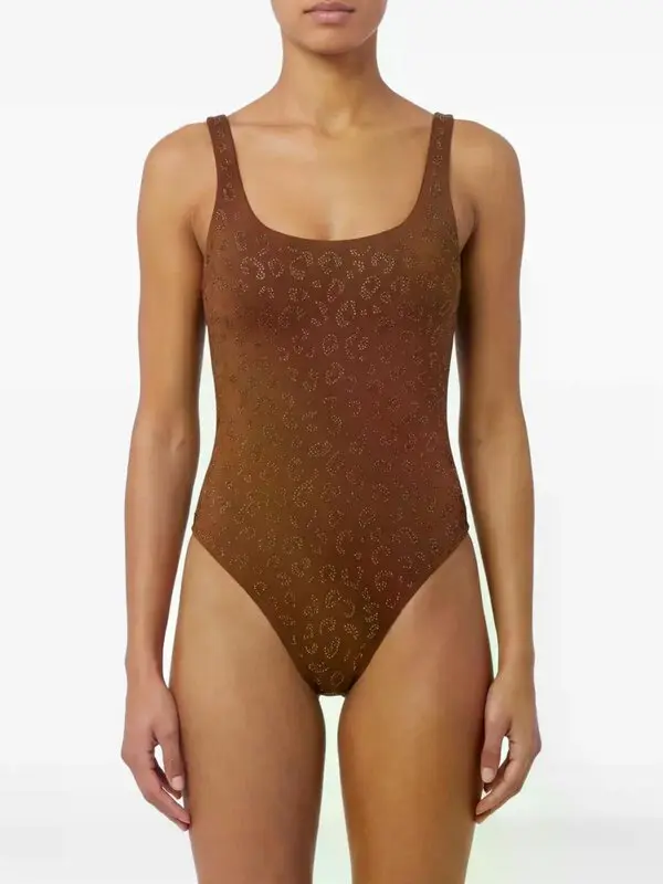 MC2 SAINT BARTH Lora Rhinestone-leopard Swimsuit - Brown