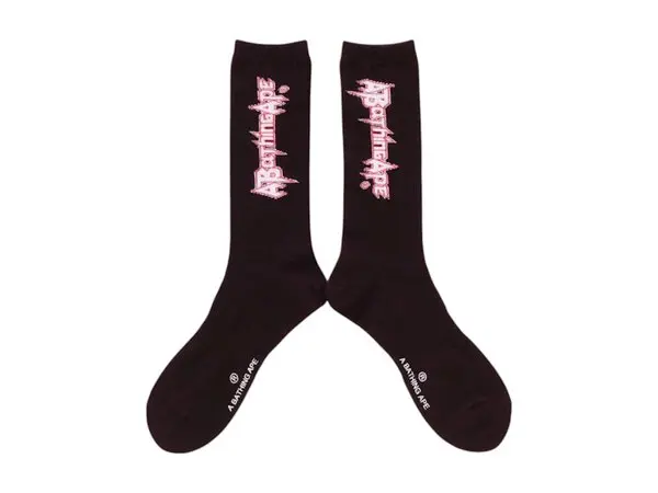 A BATHING APE Logo Long Socks - Burgundy