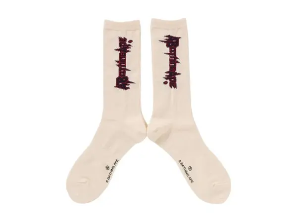 A BATHING APE Logo Long Socks - White