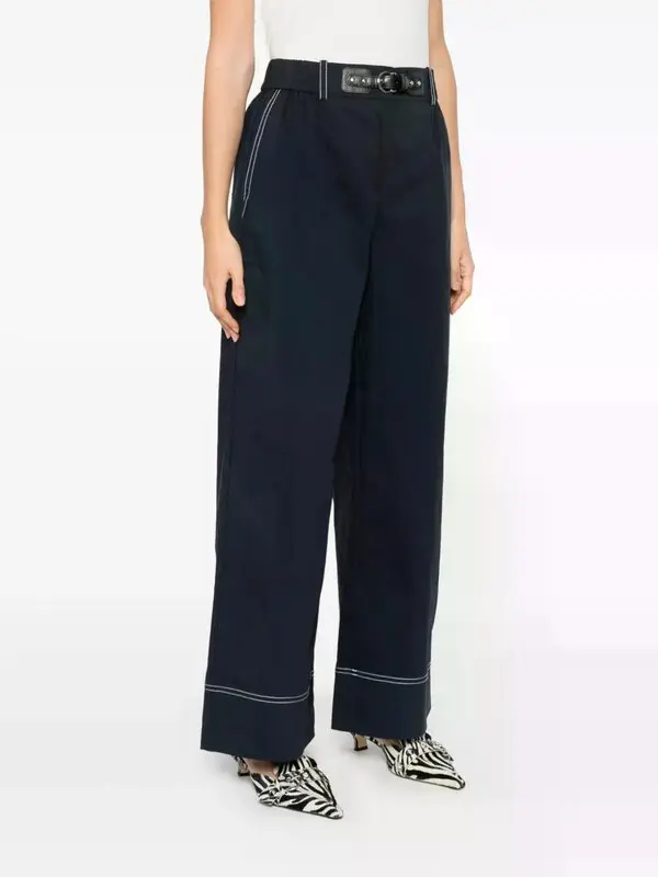 Maje Wide-leg Trousers With Contrast Stitching And Belt Detail - Blue