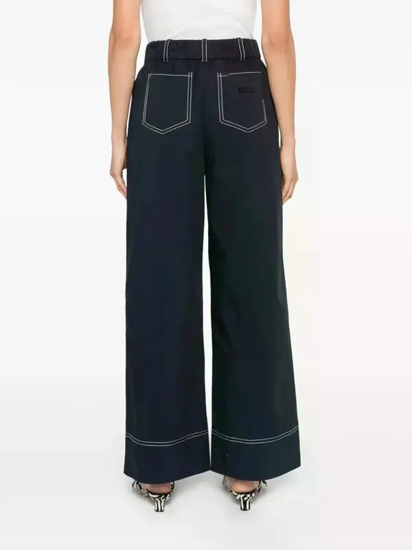Maje Wide-leg Trousers With Contrast Stitching And Belt Detail - Blue