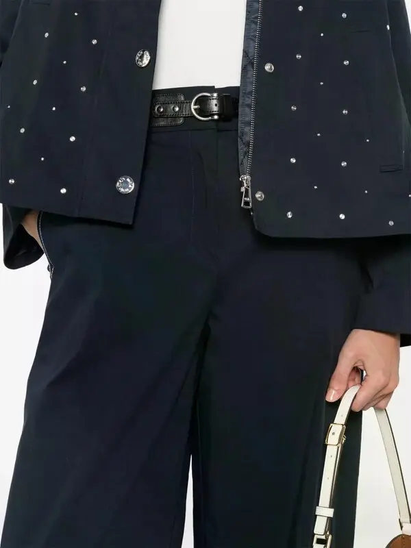 Maje Wide-leg Trousers With Contrast Stitching And Belt Detail - Blue