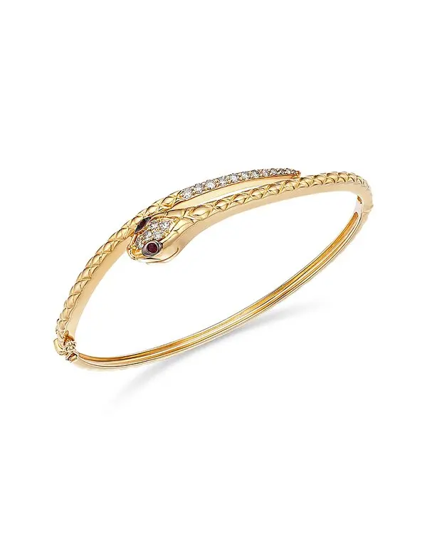 Bloomingdale'S Ruby And Diamond Snake Bangle In 14k Yellow Gold - Red/gold