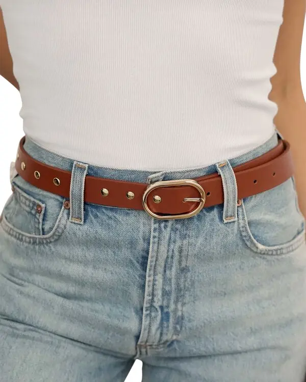 Ettika Boyfriend Studded Leather Belt - Cognac