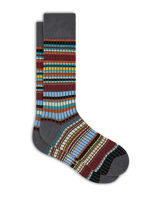 Paul Smith Signature Ribbed Grid Stripe Socks - Anthracite