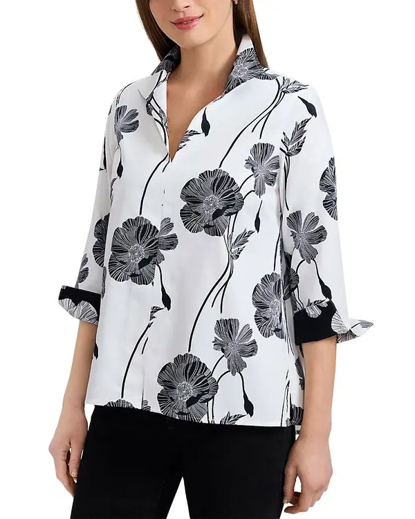 Foxcroft Agnes Popover Top - White/ Black