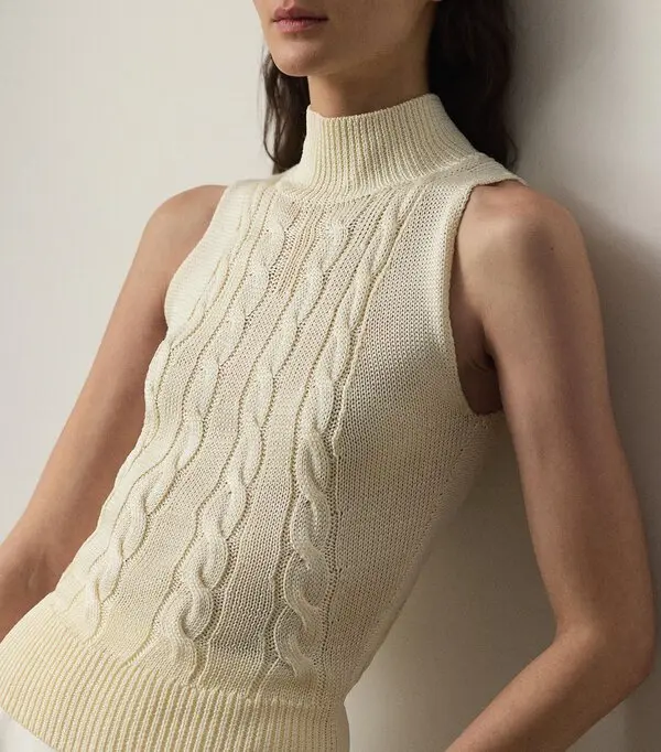 Ralph Lauren Silk High-neck Sleeveless Sweater - Beige