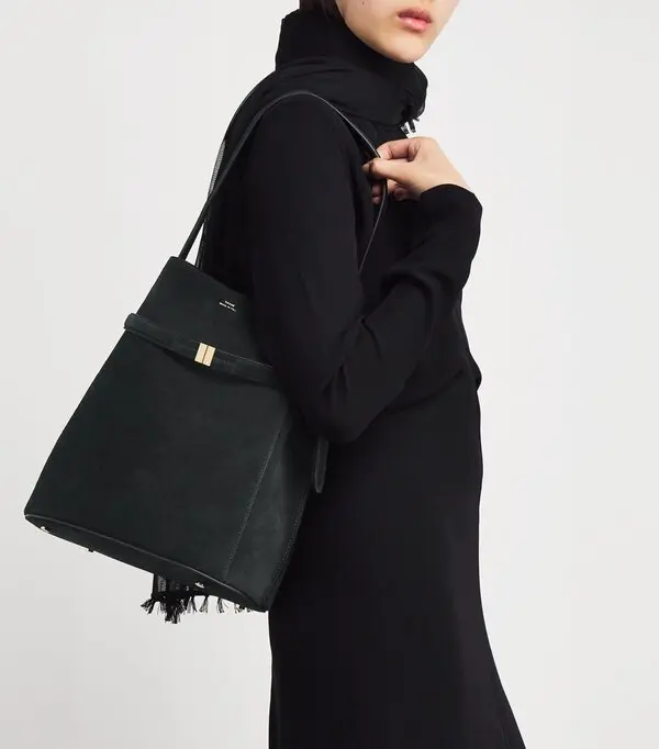 TOTEME Suede Bucket Shoulder Bag - Black