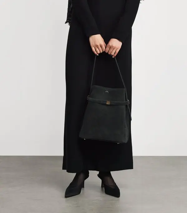 TOTEME Suede Bucket Shoulder Bag - Black