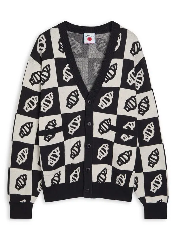 HARVEY NICHOLS Checkerboard Knit Cardigan - Black