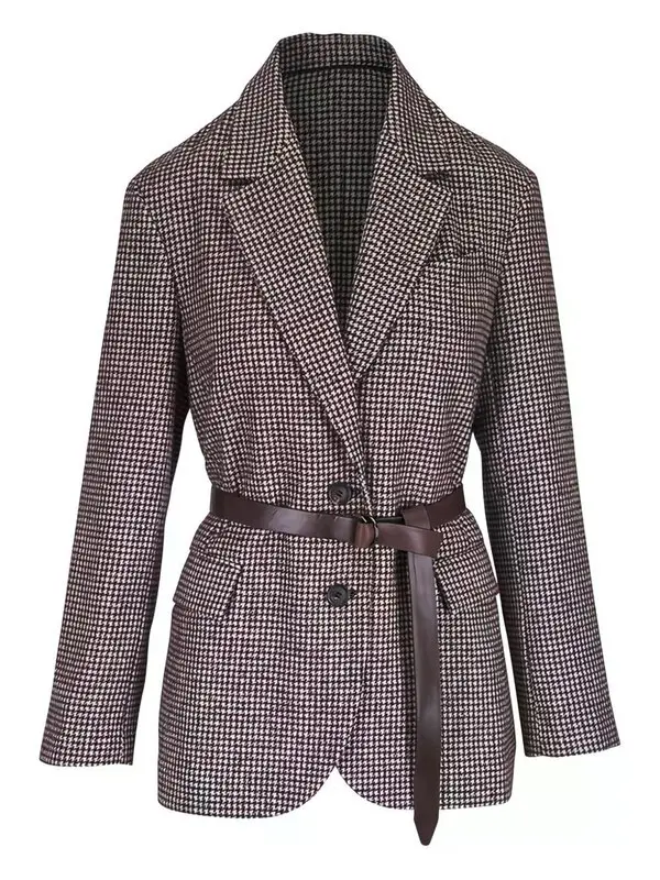 Brunello Cucinelli Houndstooth Belted Blazer