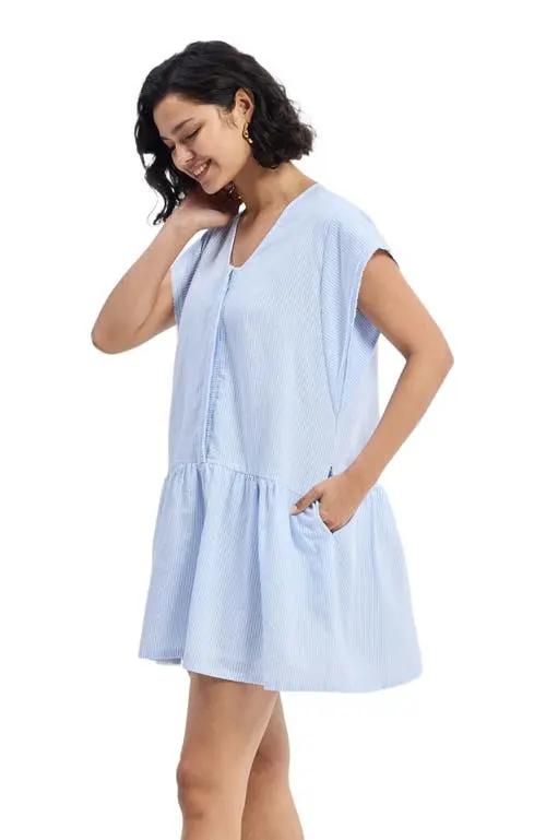 REISTOR Oversized V-neck Dress With Frayed Sleeves And Pockets