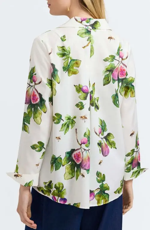Foxcroft Agnes Figs Print Popover Top - Ivory/ Multi