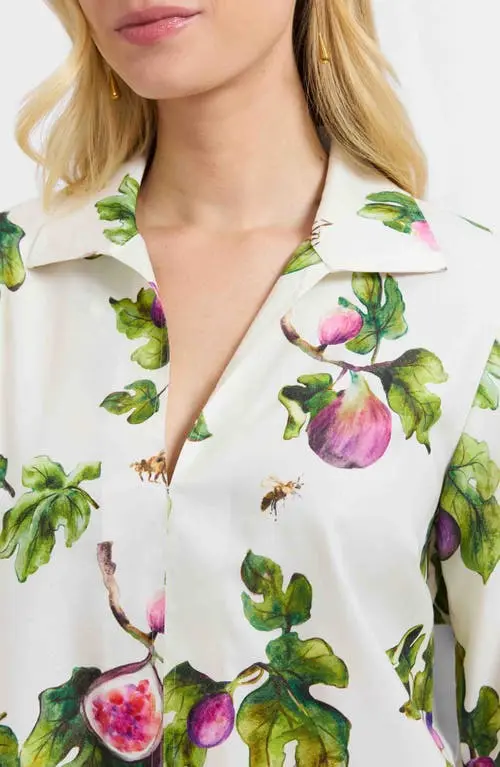 Foxcroft Agnes Figs Print Popover Top - Ivory/ Multi