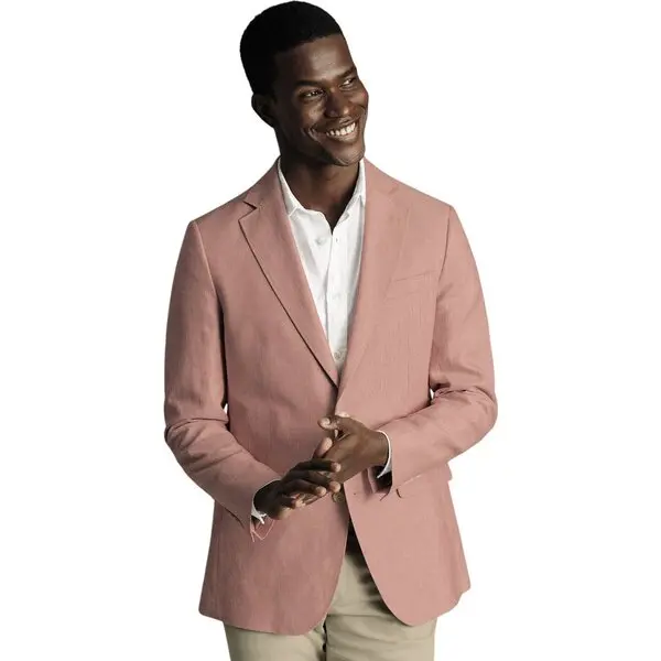CHARLES TYRWHITT Linen Cotton Slim Fit Jacket - Coral Pink