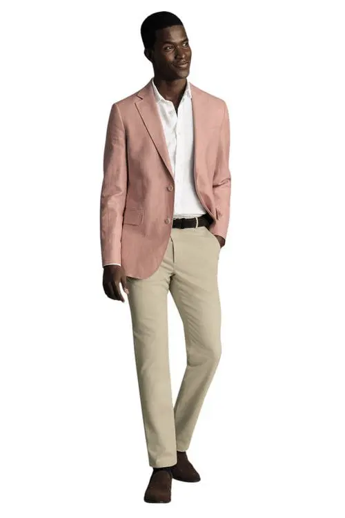 CHARLES TYRWHITT Linen Cotton Slim Fit Jacket - Coral Pink