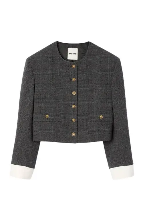 Sandro Rhinestone Tailored Jacket - Grey / Brown