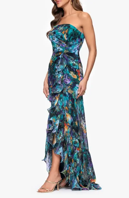 XSCAPE EVENINGS Pleated Ruffle Strapless Mermaid Gown