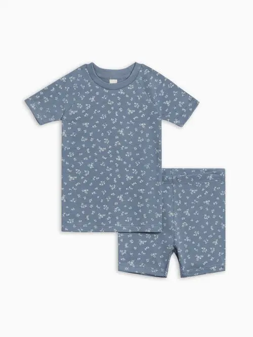 COLORED ORGANICS Organic Cotton 2-piece Short Sleeve Jammie Set - Isla Floral/sea + Ivory