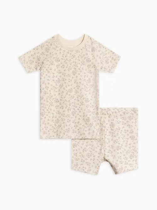 COLORED ORGANICS Organic Cotton 2-piece Short Sleeve Jammie Set - Maria Floral / Lilla