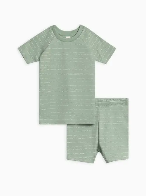 COLORED ORGANICS Organic 2-piece Short Sleeve Jammie Set - Pebble / Jade