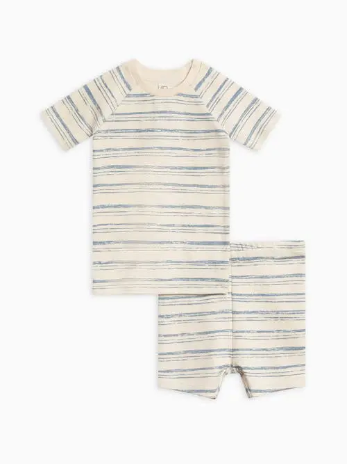 COLORED ORGANICS Organic 2-piece Short Sleeve Jammie Set - Wave Stripe / Rain