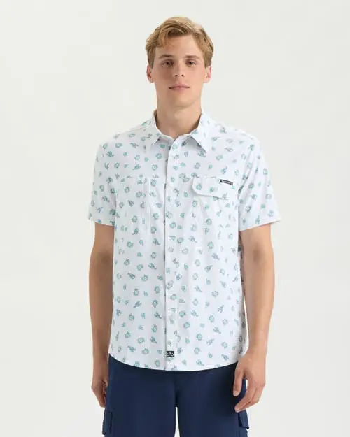 SALT LIFE Crustacean Life Woven Short Sleeve Shirt - White