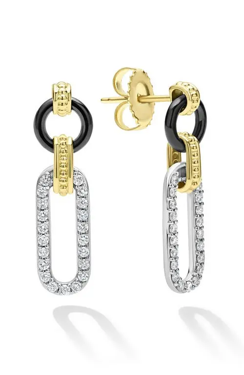 Lagos Diamond And Caviar Drop Earrings - Gold