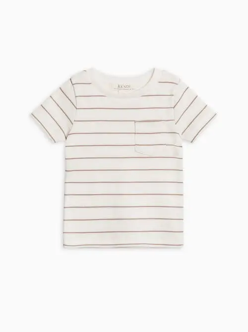 COLORED ORGANICS Lou Ribbed Short Sleeve Pocket Tee - Dario Stripe / Oat