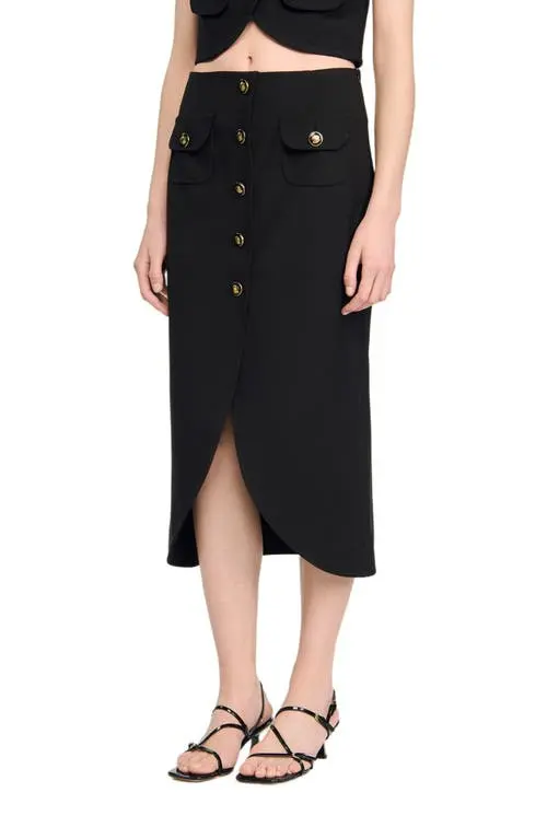 Sandro Buttoned Midi Skirt