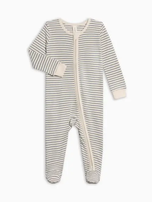 COLORED ORGANICS Organic Peyton Zipper Sleeper - Bay Stripe/ivory + Sea