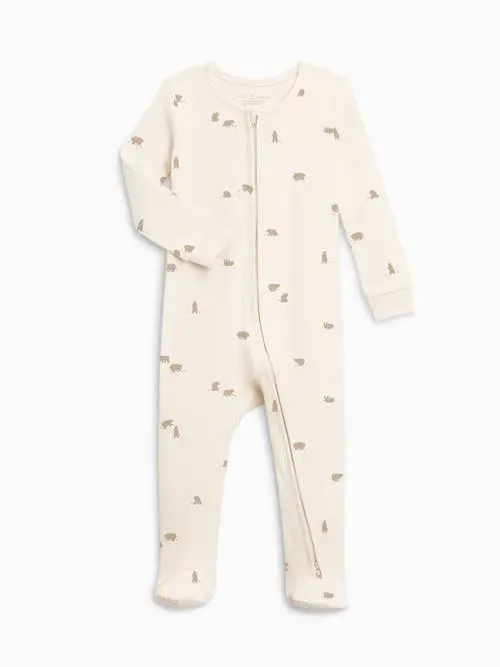 COLORED ORGANICS Organic Peyton Zipper Sleeper - Bears/truffle + Thyme