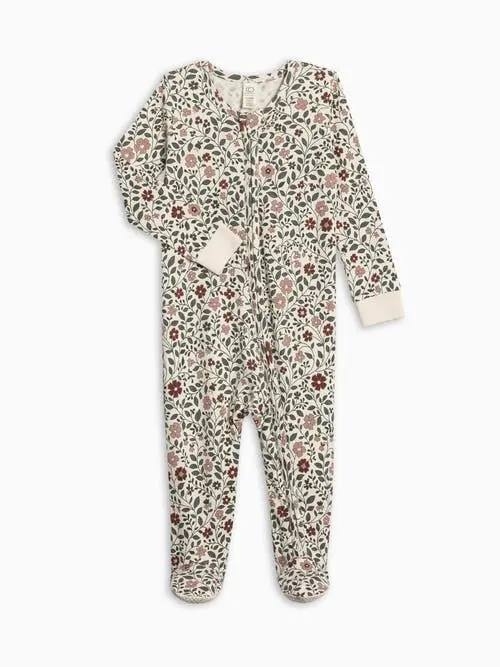 COLORED ORGANICS Organic Peyton Zipper Sleeper - Daphne Floral/cranberry