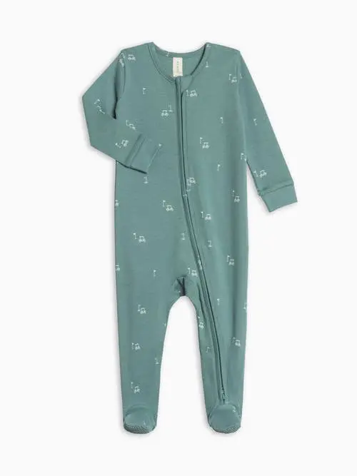 COLORED ORGANICS Organic Peyton Zipper Sleeper - Fairway/laguna + Powder