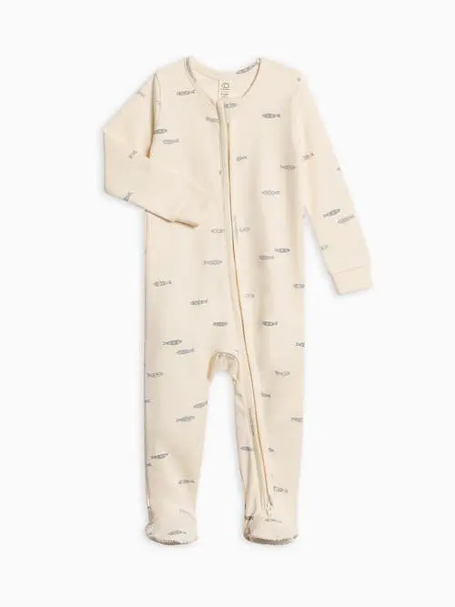 COLORED ORGANICS Organic Peyton Zipper Sleeper - Fish / Marino + Rain