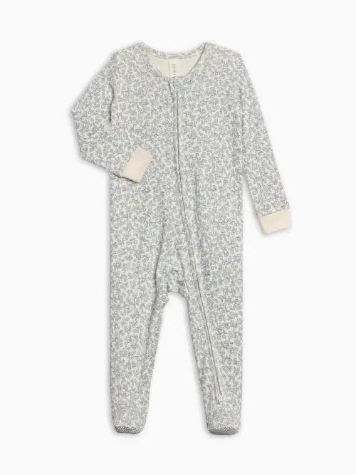 COLORED ORGANICS Organic Peyton Zipper Sleeper - Narelle Floral/ivory + Sea