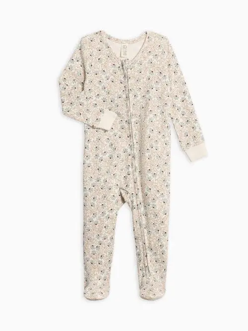 COLORED ORGANICS Organic Peyton Zipper Sleeper - Pamela Floral/mist + Navy