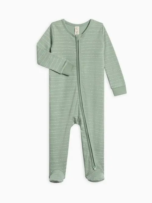 COLORED ORGANICS Organic Cotton Peyton Zipper Sleeper - Pebble / Jade