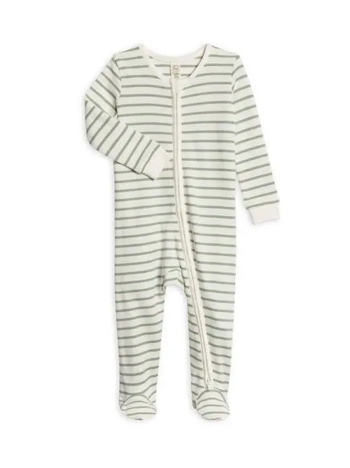COLORED ORGANICS Organic Peyton Zipper Sleeper - Vitto Stripe / Jade