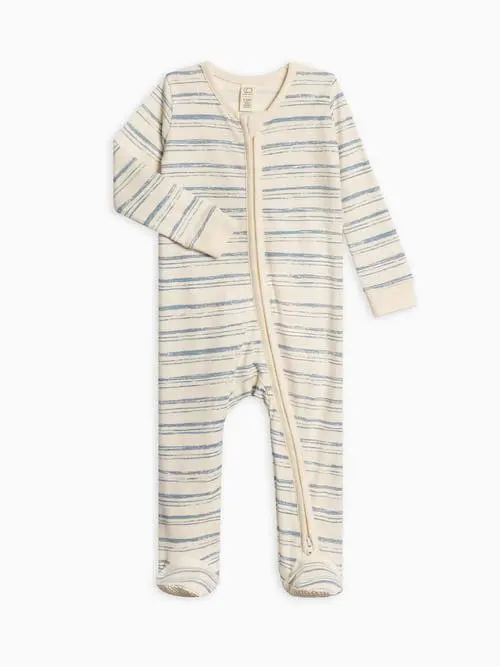 COLORED ORGANICS Organic Peyton Zipper Sleeper - Wave Stripe /rain
