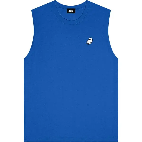 DALIX Ghost Embroidered Lightweight Cotton Muscle Tank - True Royal