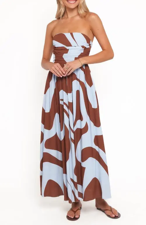 PETAL & PUP Nesta Strapless Maxi Dress - Brown/blue
