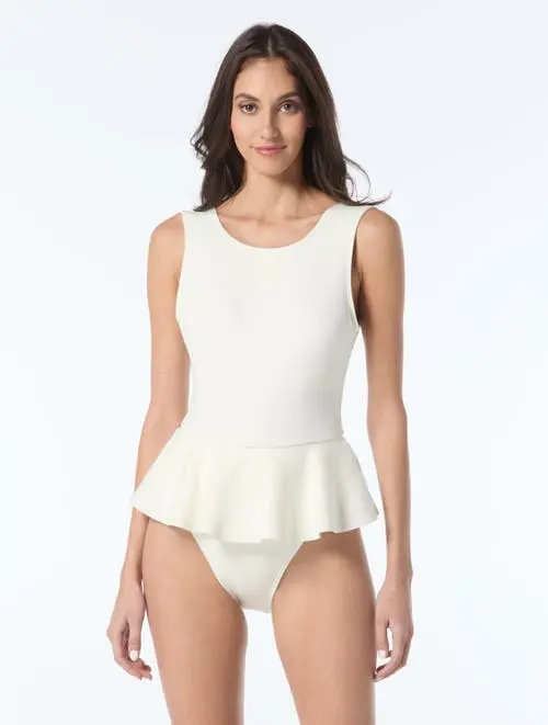 Vince Camuto Scuba Knit Skirted One Piece Swimsuit - Ivory
