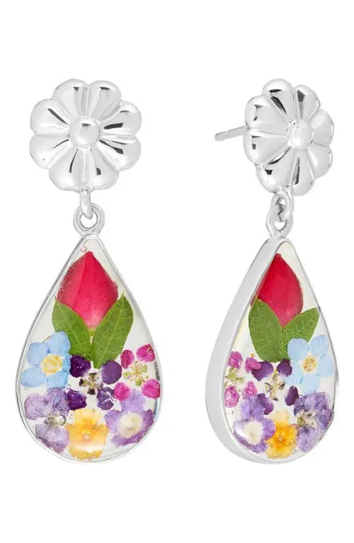 ATHRA LUXE Dried Flower Resin Teardrop Earrings - Silver