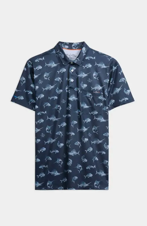 SALT LIFE Fish N' Bones Americana Polo - Navy