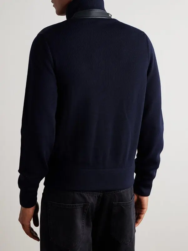 TOM FORD Leather-trimmed Quilted Shell And Wool Down Jacket - Blue