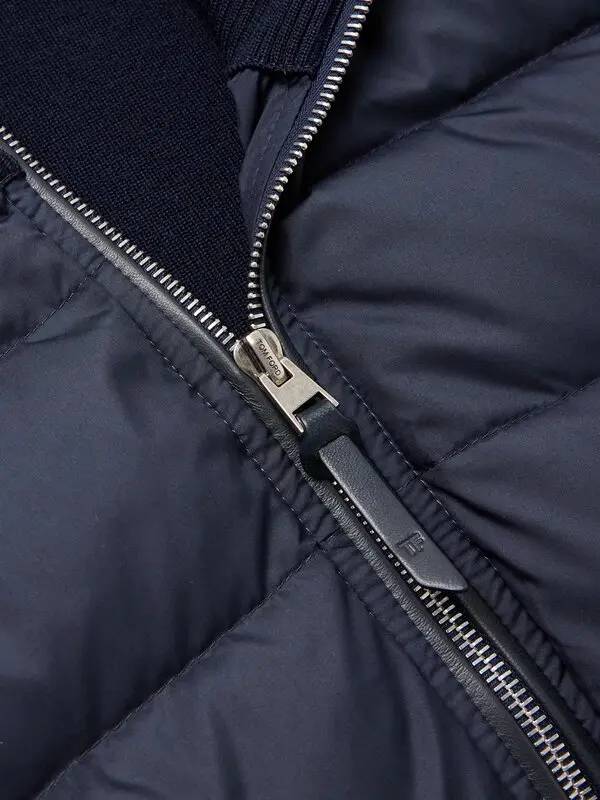 TOM FORD Leather-trimmed Quilted Shell And Wool Down Jacket - Blue